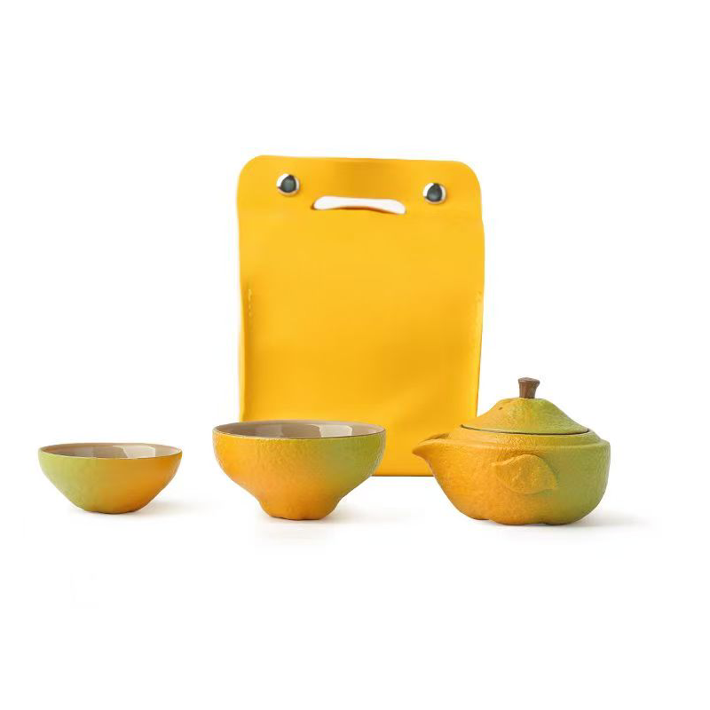 Portable ceramic orange tea set - Drteatime