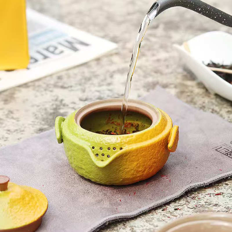Portable ceramic orange tea set - Drteatime